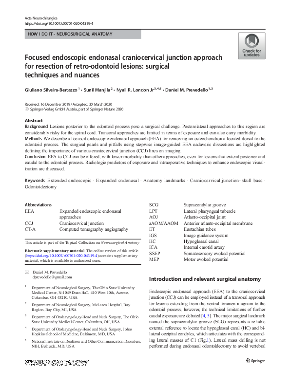 (PDF) Focused endoscopic endonasal craniocervical junction approach for resection of retro ...
