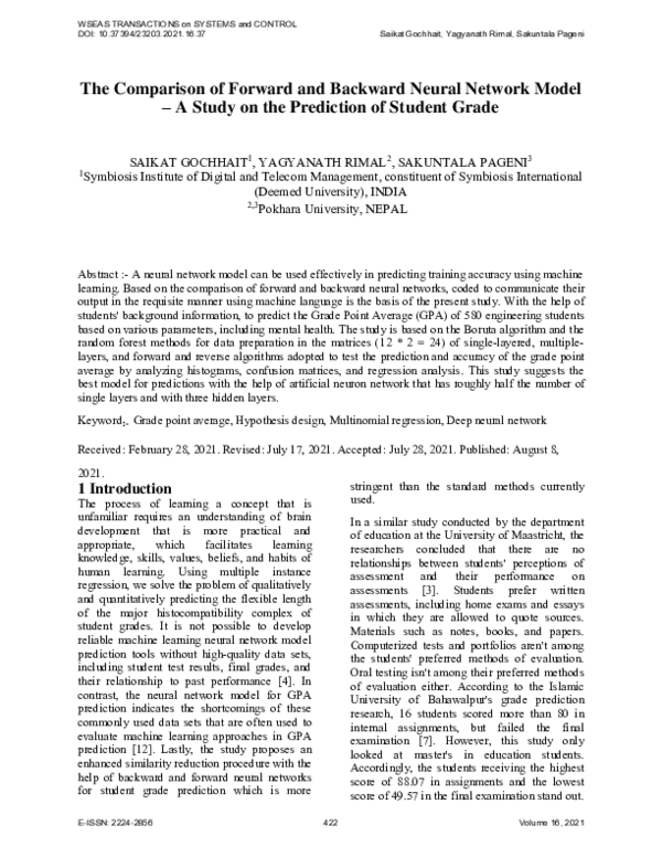 (PDF) The Comparison of Forward and Backward Neural Network Model – A Study on the Prediction of ...
