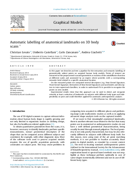(PDF) Automated Annotation of 3D Body Landmarks