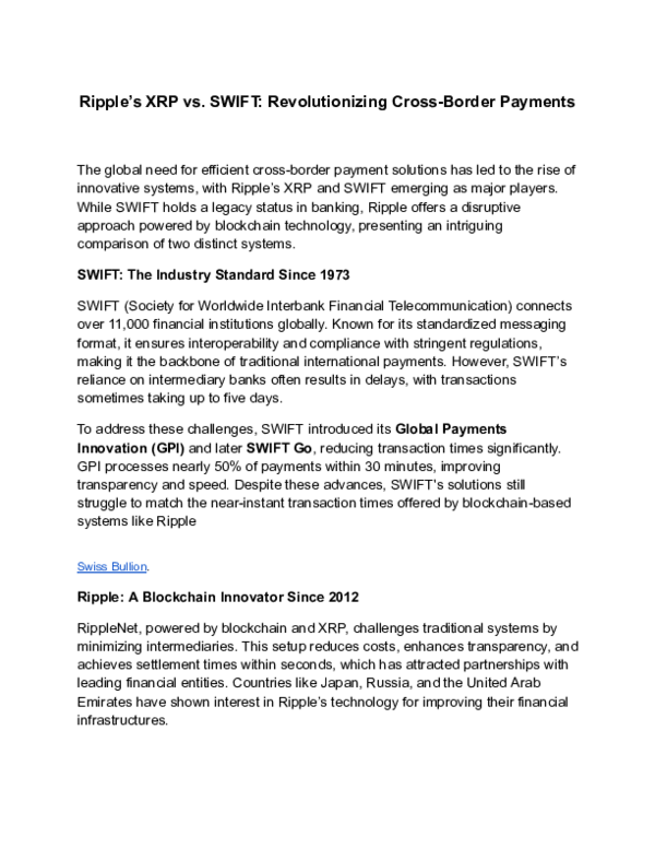 (PDF) Ripple’s XRP vs. SWIFT: Revolutionizing Cross-Border Payments