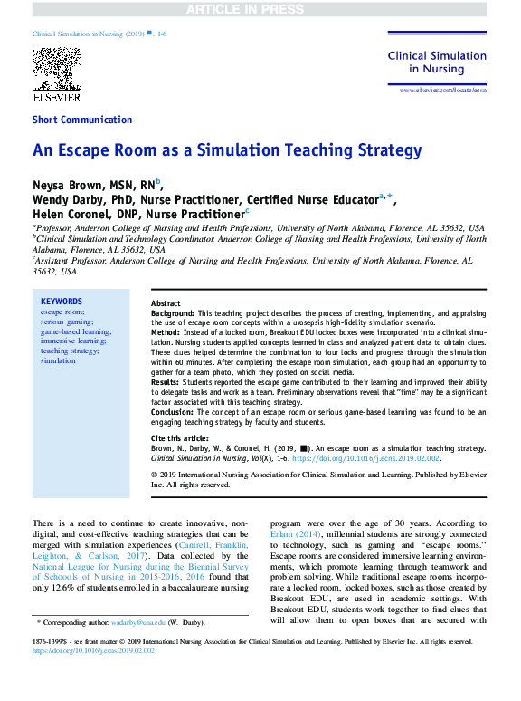 (PDF) An Escape Room as a Simulation Teaching Strategy
