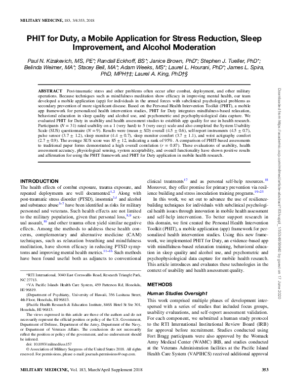 (PDF) PHIT for Duty, a Mobile Application for Stress Reduction, Sleep ...