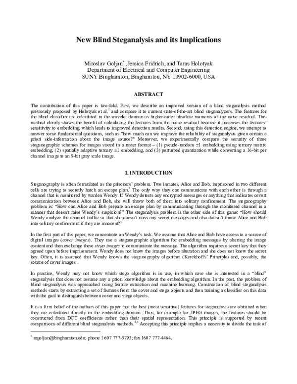 (PDF) New blind steganalysis and its implications