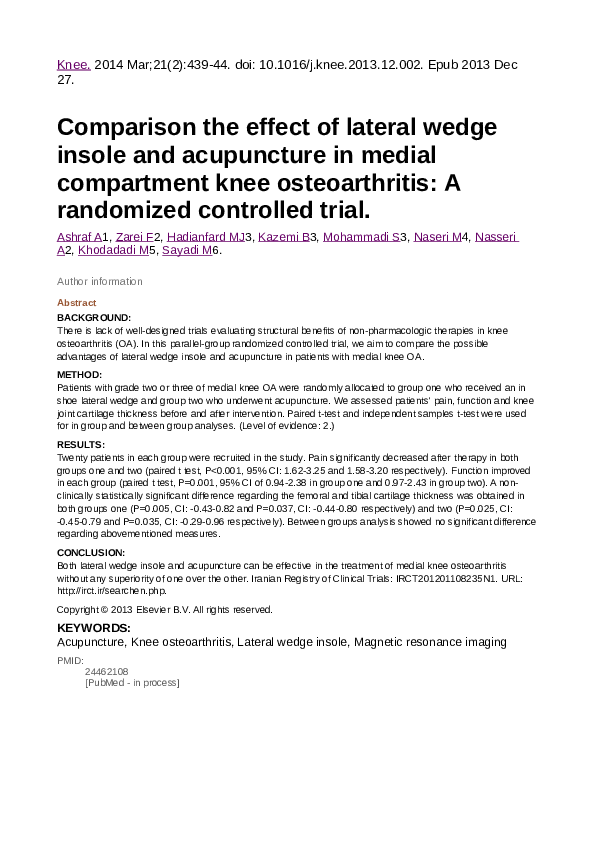 (PDF) Comparison the effect of lateral wedge insole and acupuncture in ...