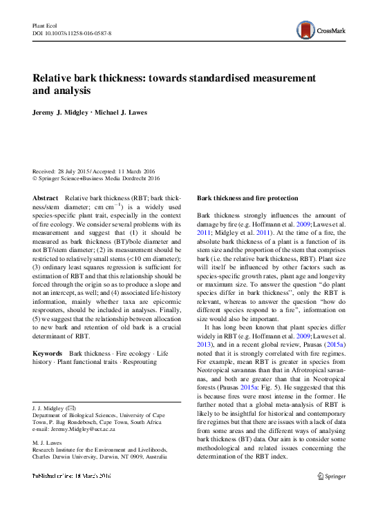 (PDF) Relative bark thickness: towards standardised measurement and ...