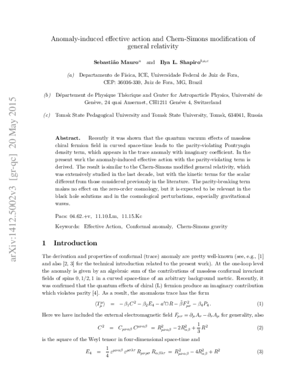 (PDF) Anomaly-induced effective action and Chern-Simons modification of ...