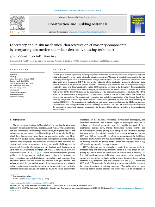 (PDF) Laboratory and in-situ mechanical characterisation of masonry ...