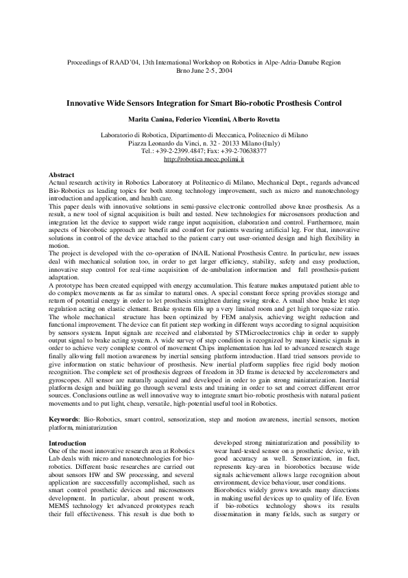 (PDF) Actual research activity in Robotics Laboratory at Politecnico di ...