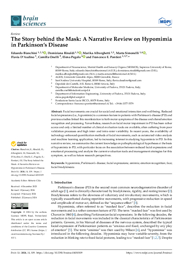 (PDF) The Story behind the Mask: A Narrative Review on Hypomimia in ...