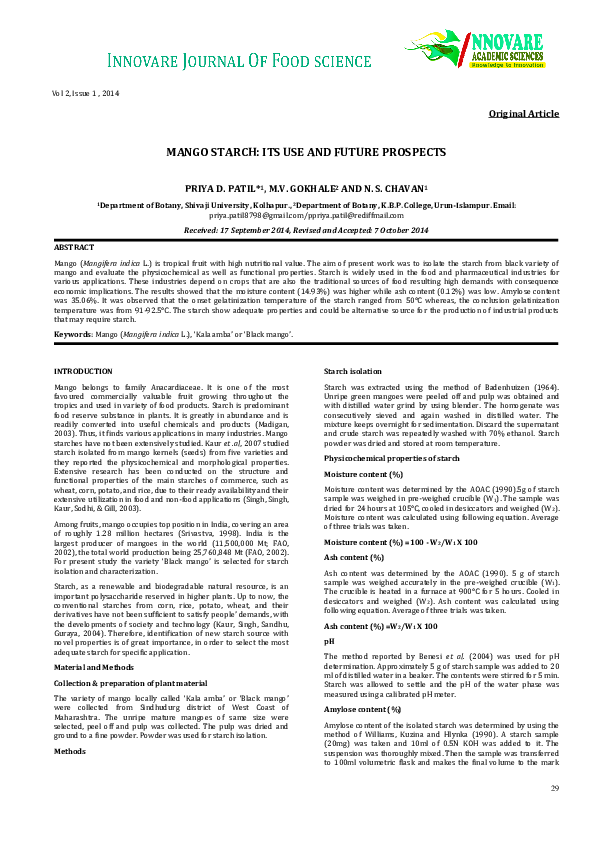 (PDF) Mango Starch: Its Use and Future Prospects