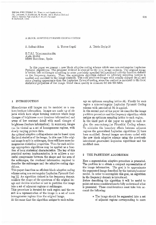 (PDF) A block adaptive pyramid coding system | Sebastian Sallent Ribes ...