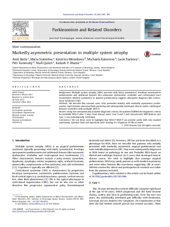 (PDF) Markedly asymmetric presentation in multiple system atrophy