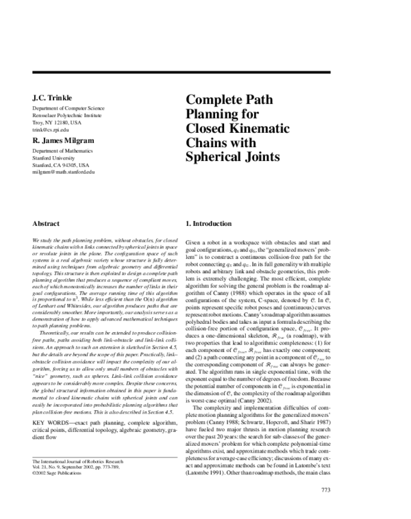 (PDF) Complete Path Planning for Closed Kinematic Chains with Spherical ...