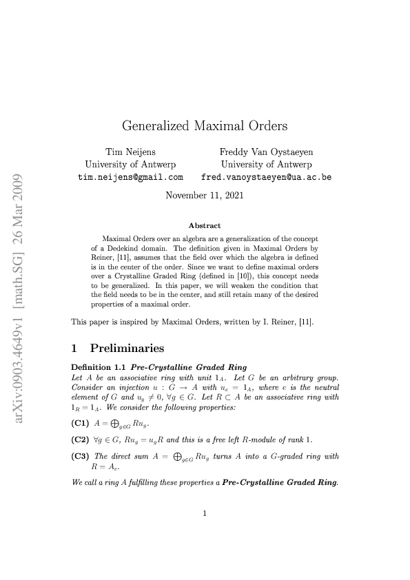 (PDF) Generalized Maximal Orders