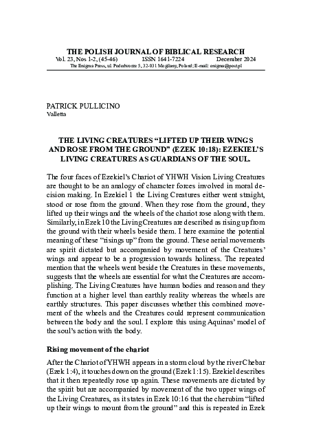 (PDF) THE LIVING CREATURES “LIFTED UP THEIR WINGS AND ROSE FROM THE GROUND” (EZEK 10:18 ...