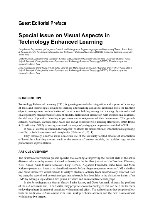 (PDF) Special Issue on Visual Aspects in Technology Enhanced Learning