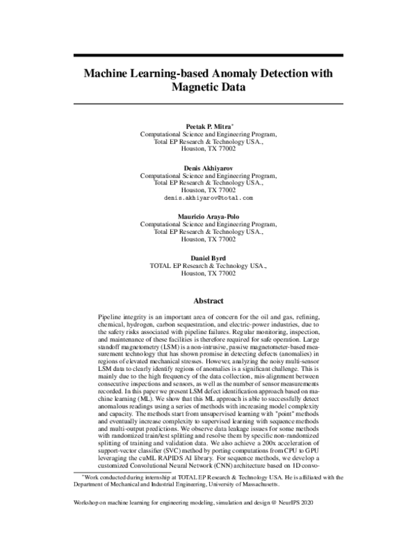 (PDF) Machine Learning-based Anomaly Detection with Magnetic Data