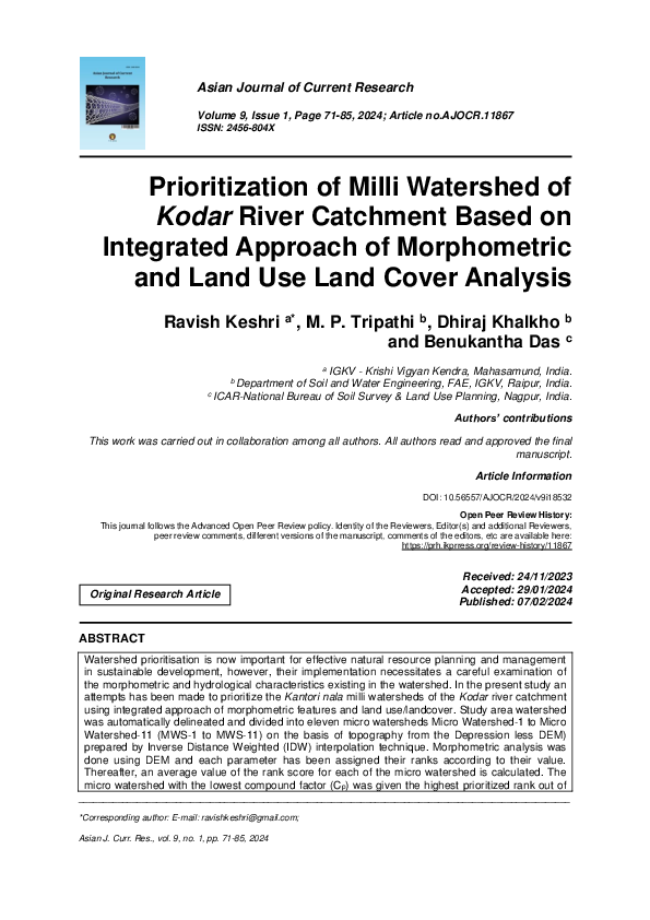 (PDF) Prioritization of Milli Watershed of Kodar River Catchment Based ...