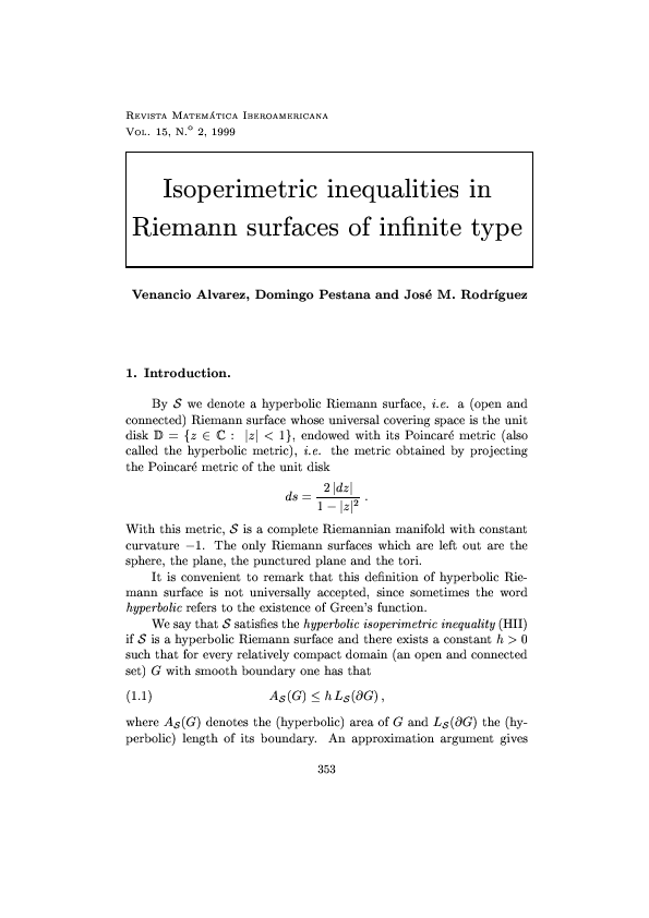 (PDF) Isoperimetric inequalities in Riemann surfaces of infinite type ...