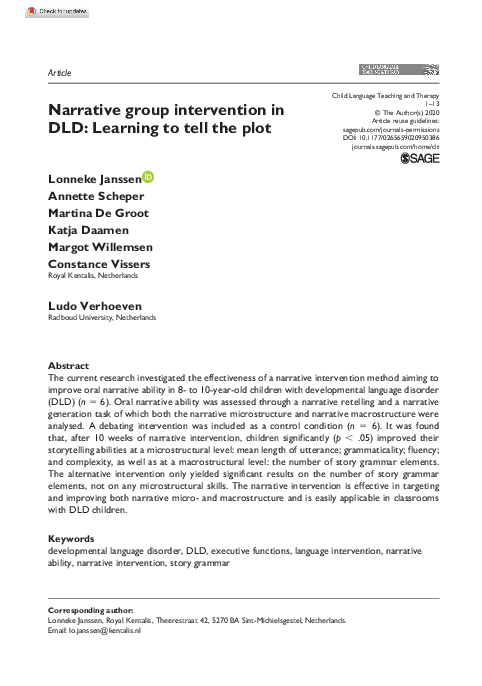 (PDF) Narrative group intervention in DLD: Learning to tell the plot