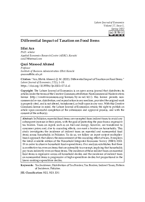 (PDF) Differential Impact of Taxation on Food Items