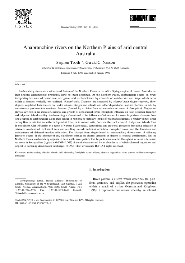 (PDF) Anabranching rivers on the Northern Plains of arid central ...