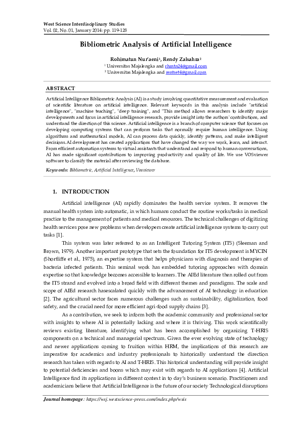 (PDF) Bibliometric Analysis of Artificial Intelligence