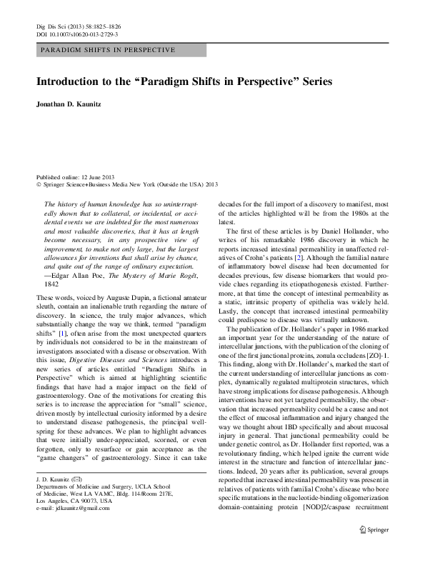 (PDF) Introduction to the “Paradigm Shifts in Perspective” Series