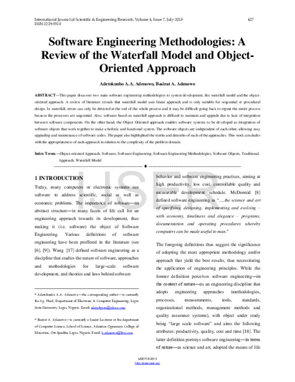 (PDF) Software Engineering Methodologies: A Review of the Waterfall Model and Object- Oriented ...