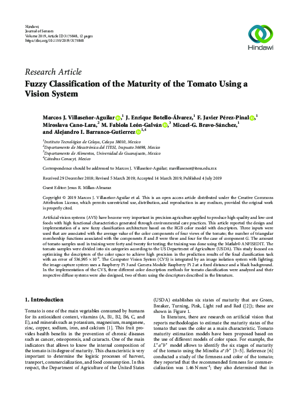 (PDF) Fuzzy Classification of the Maturity of the Tomato Using a Vision System