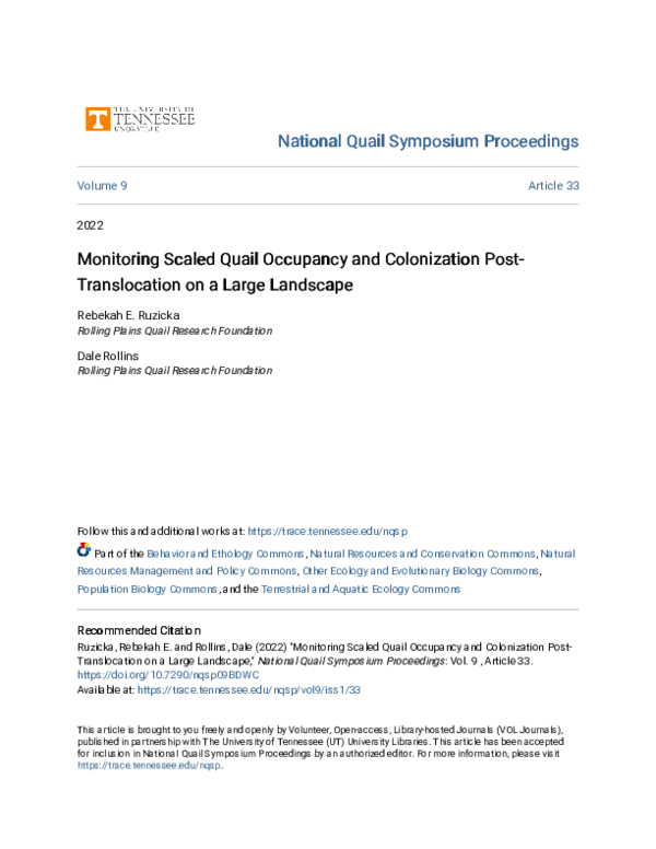 (PDF) Monitoring Scaled Quail Occupancy and Colonization Post ...