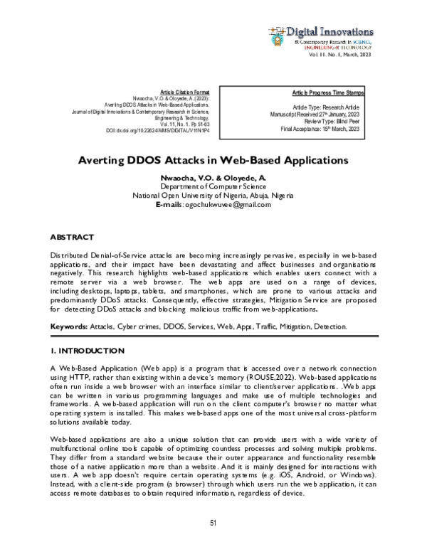 (PDF) Averting DDOS Attacks in Web-Based Applications