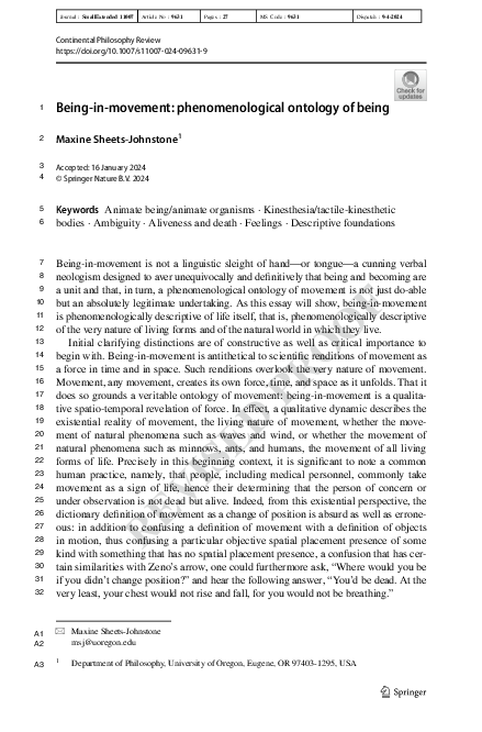 (PDF) Being-in-movement: phenomenological ontology of being