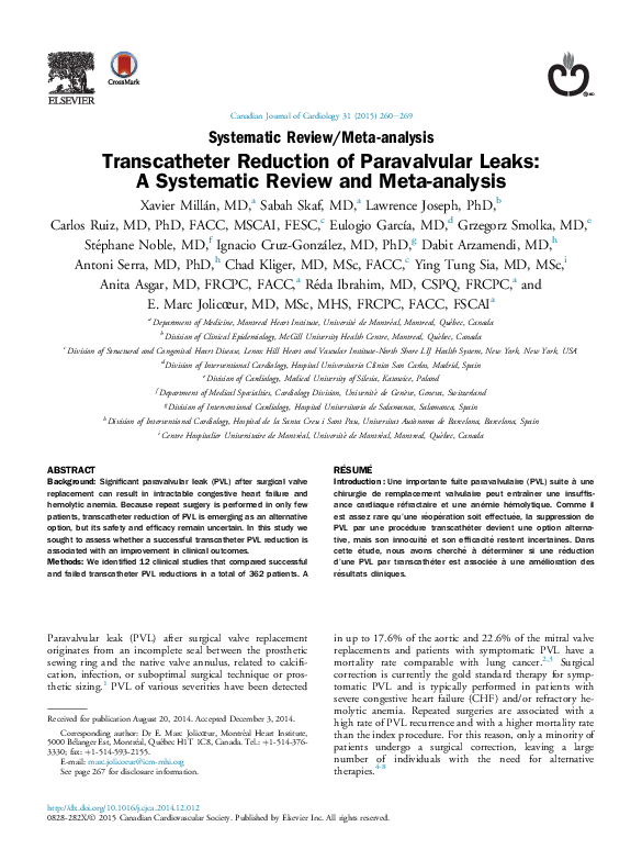 (PDF) Systematic Review/Meta-analysis Transcatheter Reduction of Paravalvular Leaks: A ...