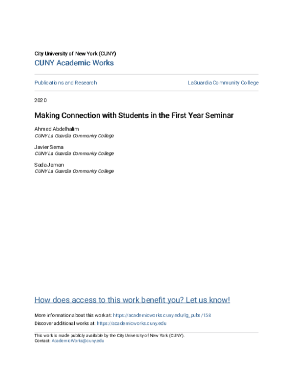 (PDF) Making Connection with Students in the First Year Seminar ...
