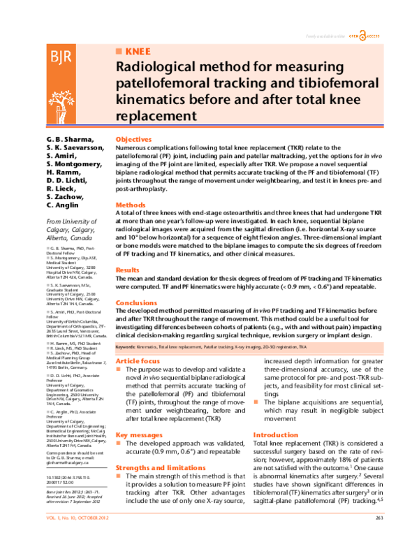 (PDF) Radiological method for measuring patellofemoral tracking and ...