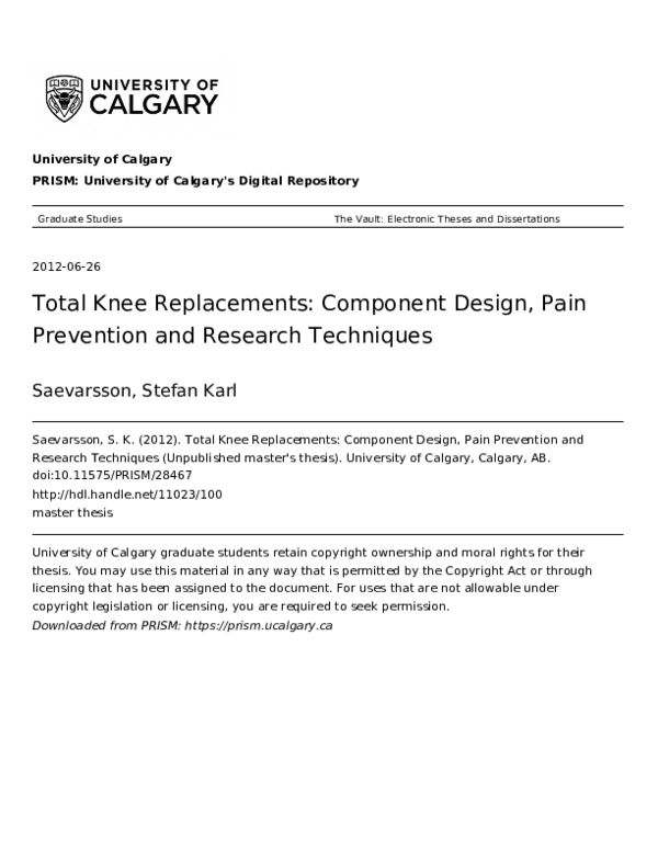 (PDF) Total Knee Replacements: Component Design, Pain Prevention and ...