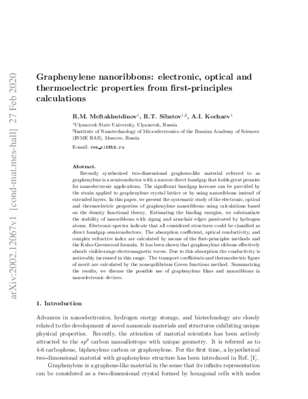 (PDF) Graphenylene nanoribbons: electronic, optical and thermoelectric properties from first ...