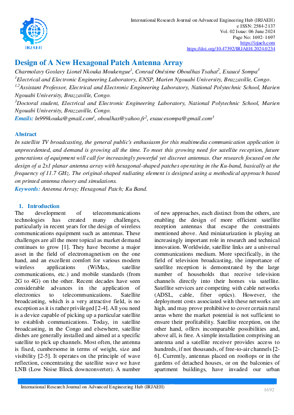 (PDF) Design of A New Hexagonal Patch Antenna Array