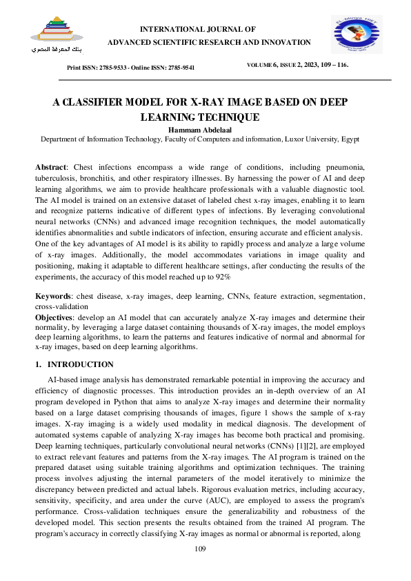 (PDF) A Classifier Model for X-Ray Image Based on Deep Learning Technique | Hammam Abdelaal ...