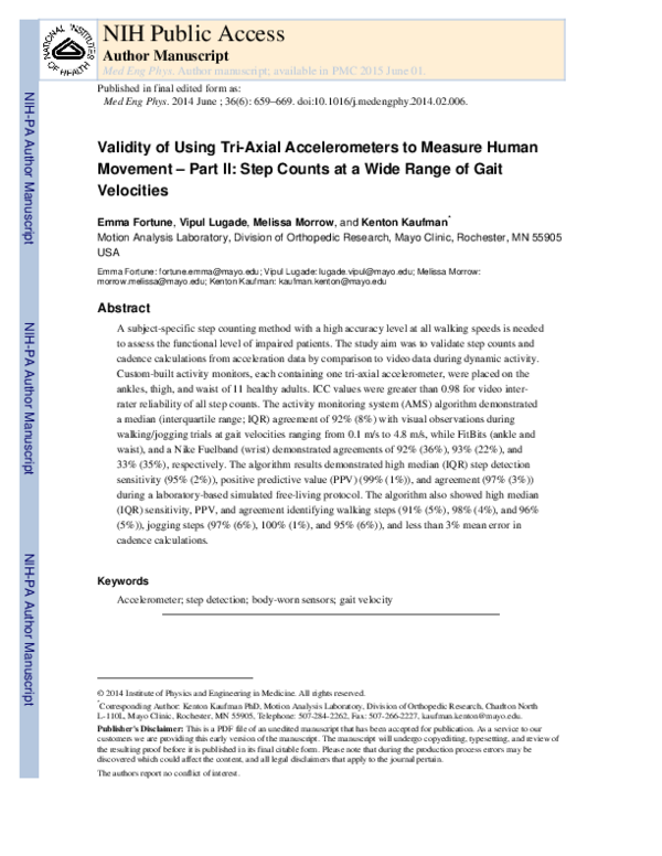 (PDF) Validity of using tri-axial accelerometers to measure human movement – Part II: Step ...