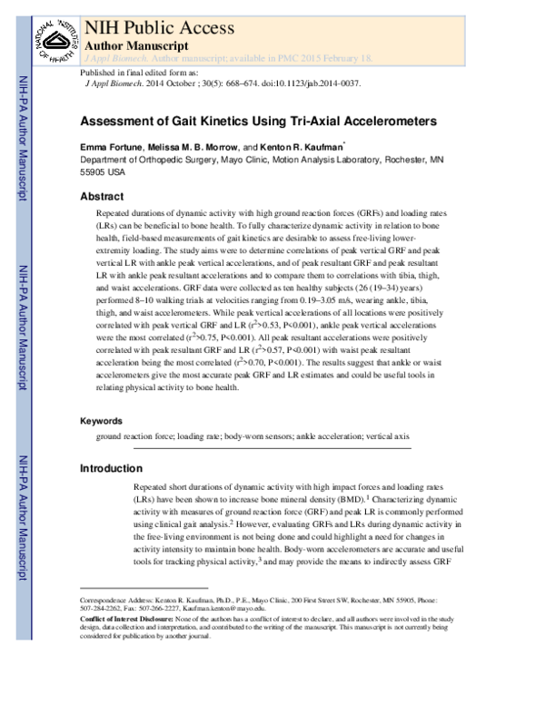 (PDF) Assessment of Gait Kinetics Using Triaxial Accelerometers