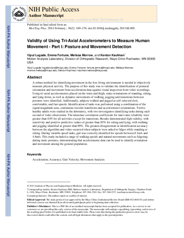 (PDF) Validity of using tri-axial accelerometers to measure human ...