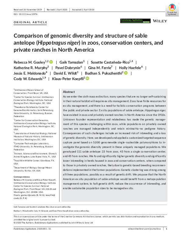 (PDF) Comparison of genomic diversity and structure of sable antelope ...