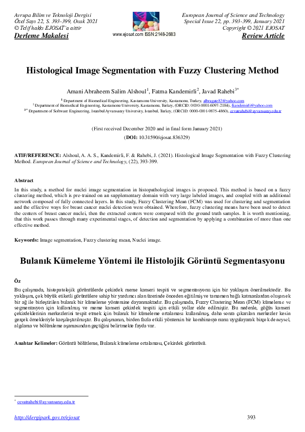 Pdf Histological Image Segmentation With Fuzzy Clustering Method