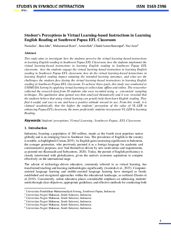 (PDF) Student’s Perceptions in Virtual Learning-based Instructions in Learning English Reading ...