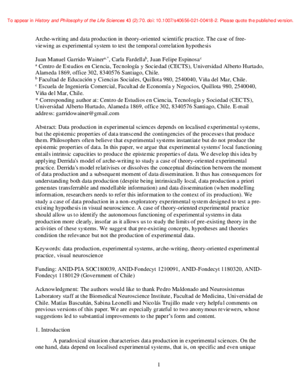 (PDF) Arche-writing and data production in theory-oriented scientific practice. The case of ...