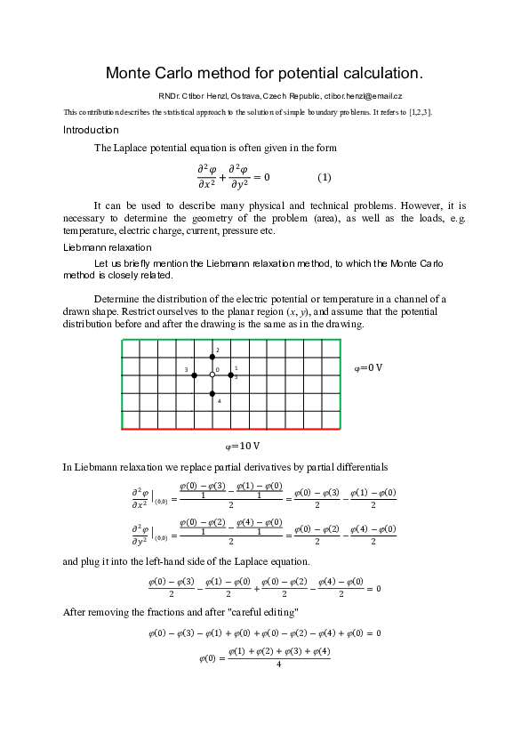 (PDF) Monte Carlo Method for Solving the Laplace Equation