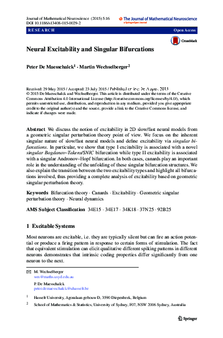 (PDF) Neural Excitability and Singular Bifurcations