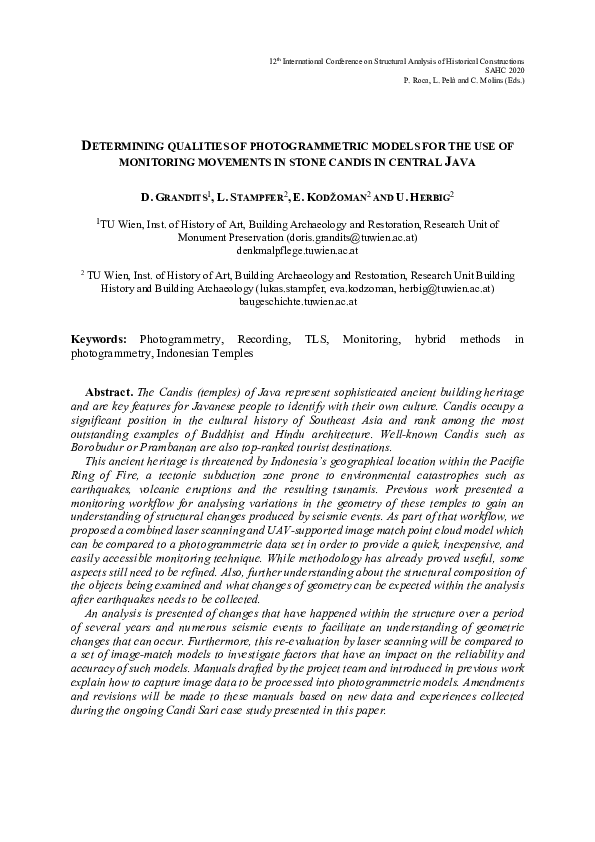 (PDF) Determining Qualities of Photogrammetric Models for the Use of Monitoring Movements in ...